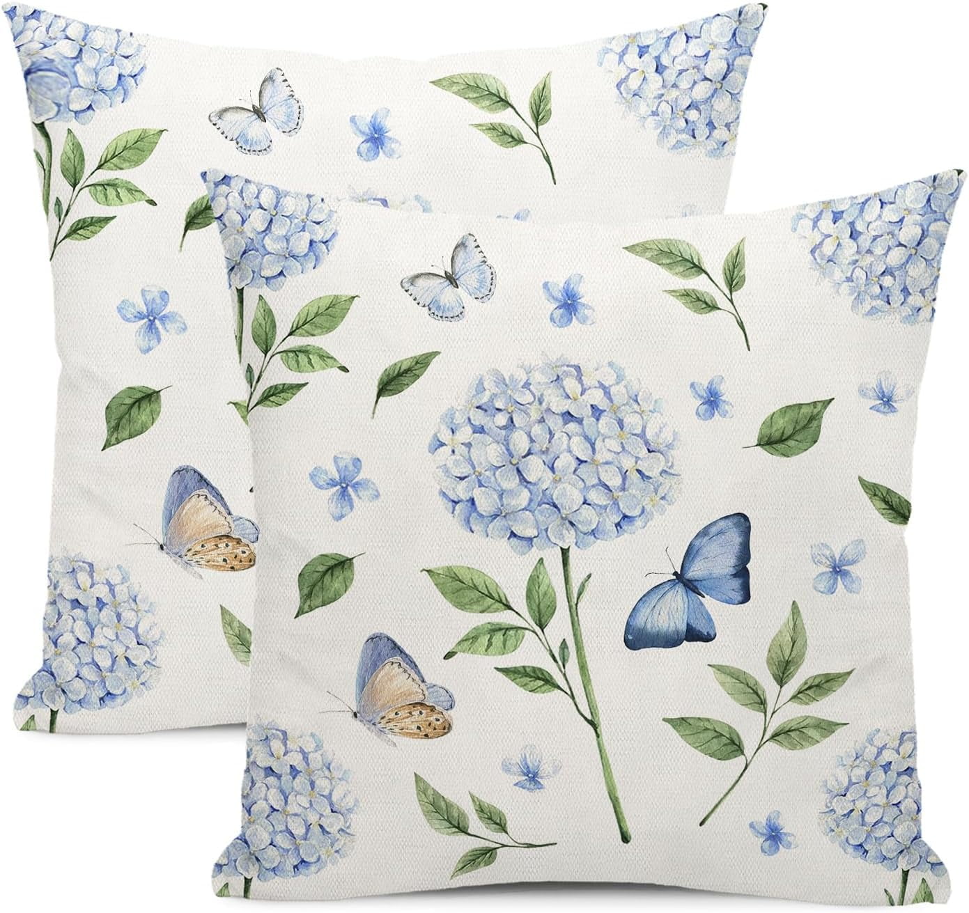 Spring Pillow Covers 18x18 Inch Set of 2, Blue Hydrangea Flower Throw ...
