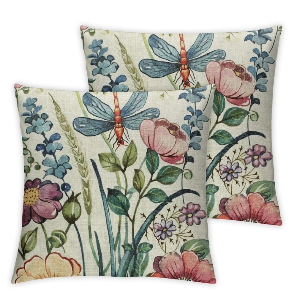 Spring Pillow Covers 18x18 Inch Set of 2 Colorful Floral Butterfly ...