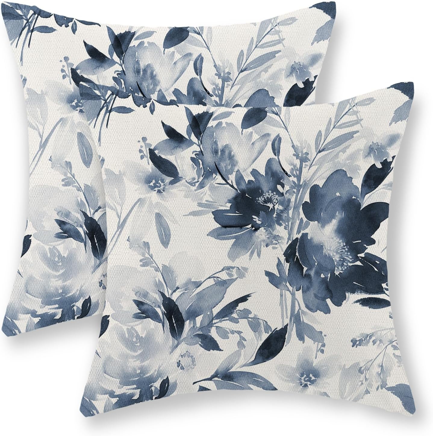 Spring Pillow Covers 18x18 Inch Set of 2, Watercolor Blue Flower Throw ...
