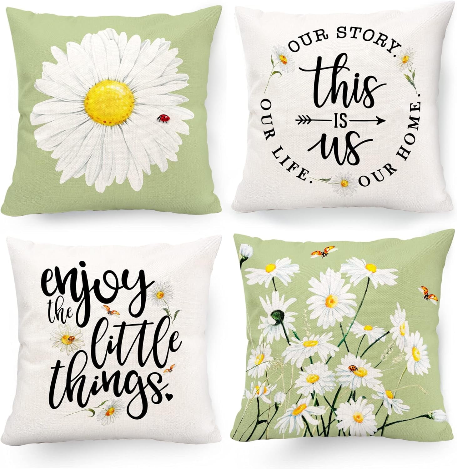 Spring Pillow Covers 18x18 Inch Set of 4, Farmhouse Spring Summer Decor ...