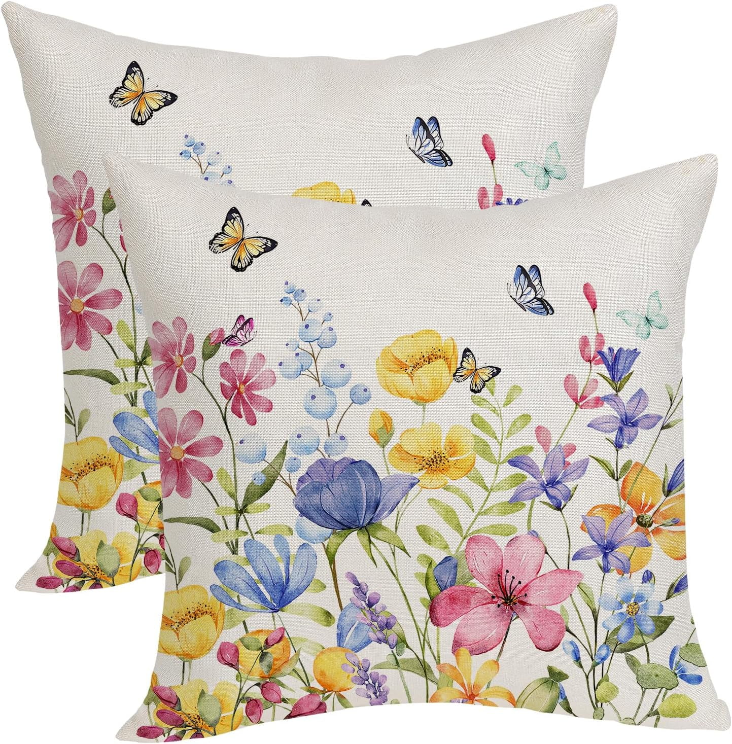 Spring Pillow Covers 18x18 Pack of 2 Colorful Floral Butterfly Throw ...