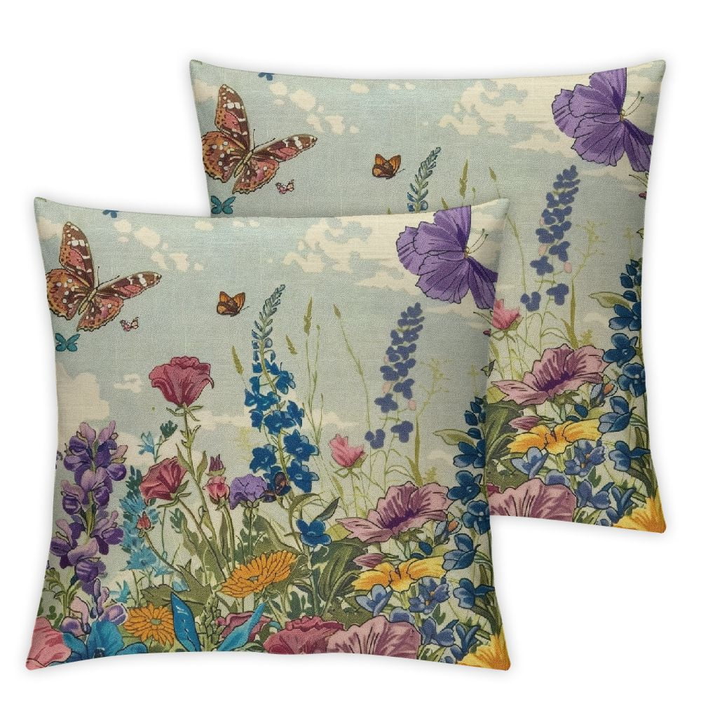 Spring Pillow Covers 18x18 Set of 2, Colorful Floral Farmhouse Throw ...