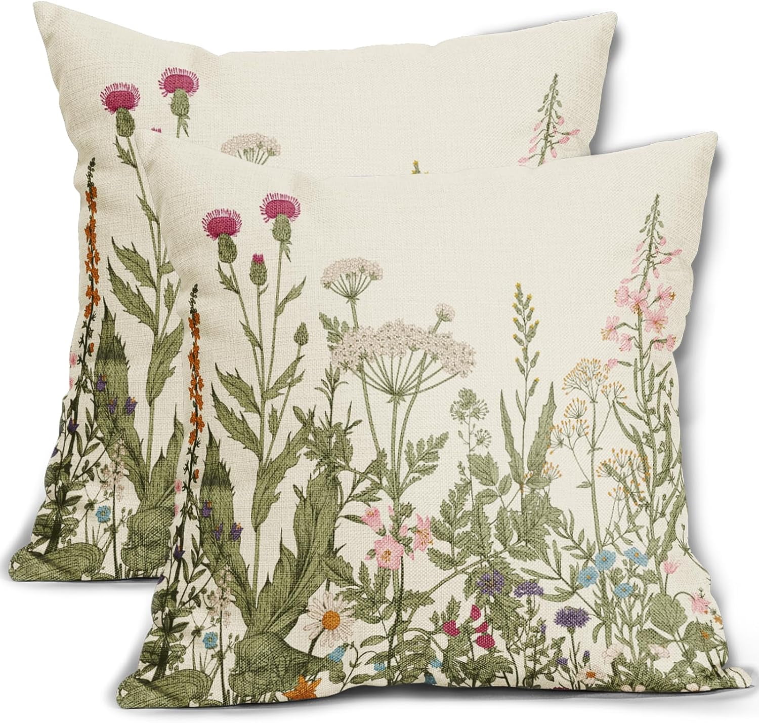 Spring Pillow Covers 18x18 Set of 2 Sage Green Floral Wild Flower Plant ...