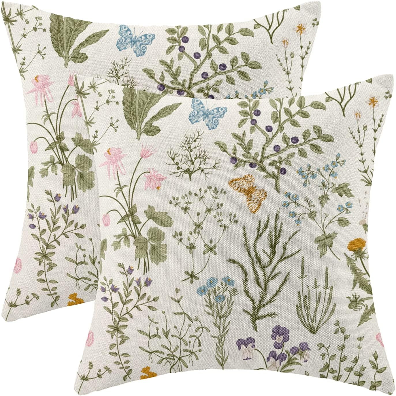 Spring Pillow Covers 18x18 Set of 2, Sage Green Herb Wild Floral ...