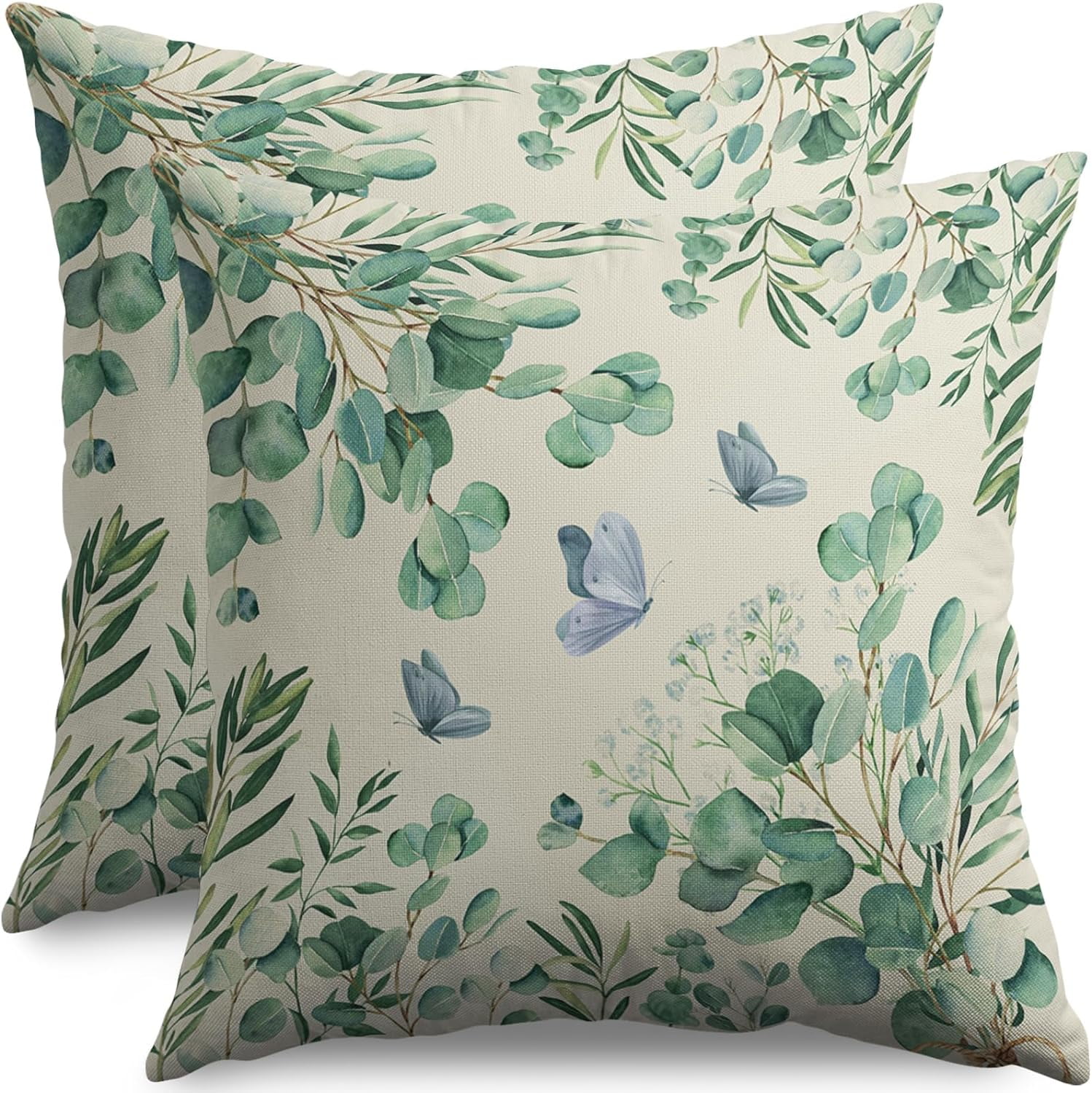 Spring Pillow Covers 18x18 Set of 2 Sage Green Watercolor Eucalyptus ...
