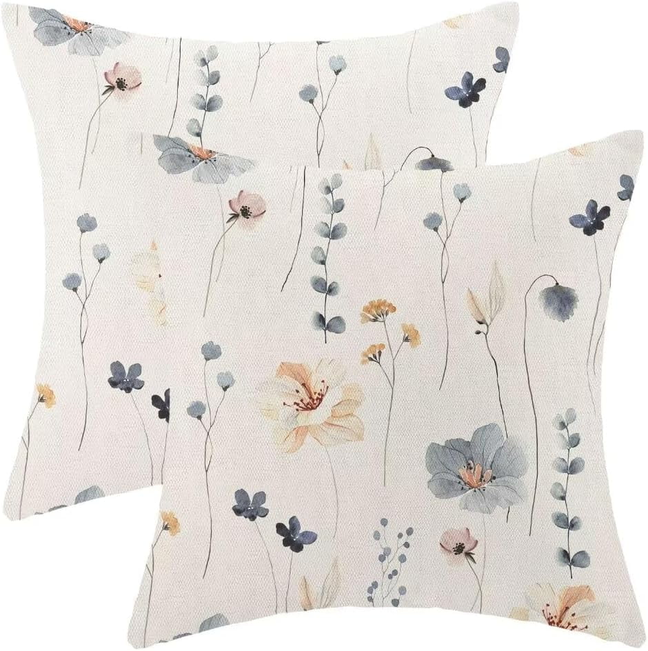 Spring Pillow Covers 20x20 Inch Set of 2, Watercolor Blue Flower ...