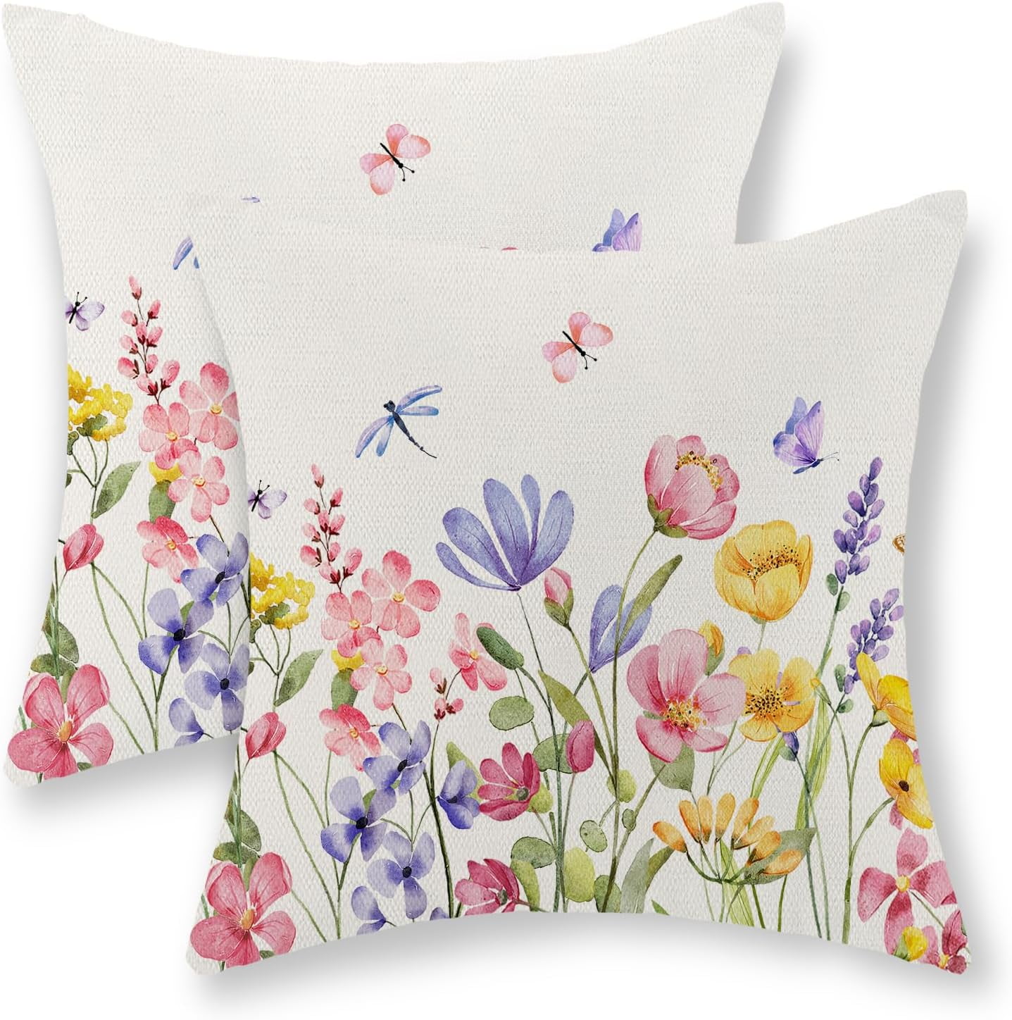 Spring Pillow Covers 20x20 Inch Set of 2, Watercolor Purple Pink Yellow ...