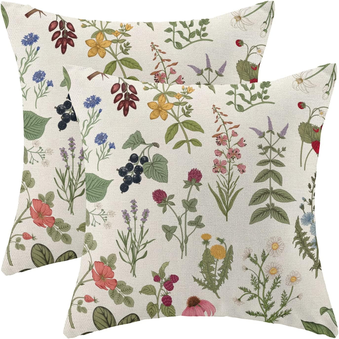 Spring Pillow Covers 20x20 Set of 2, Sage Green Herb Wild Floral ...