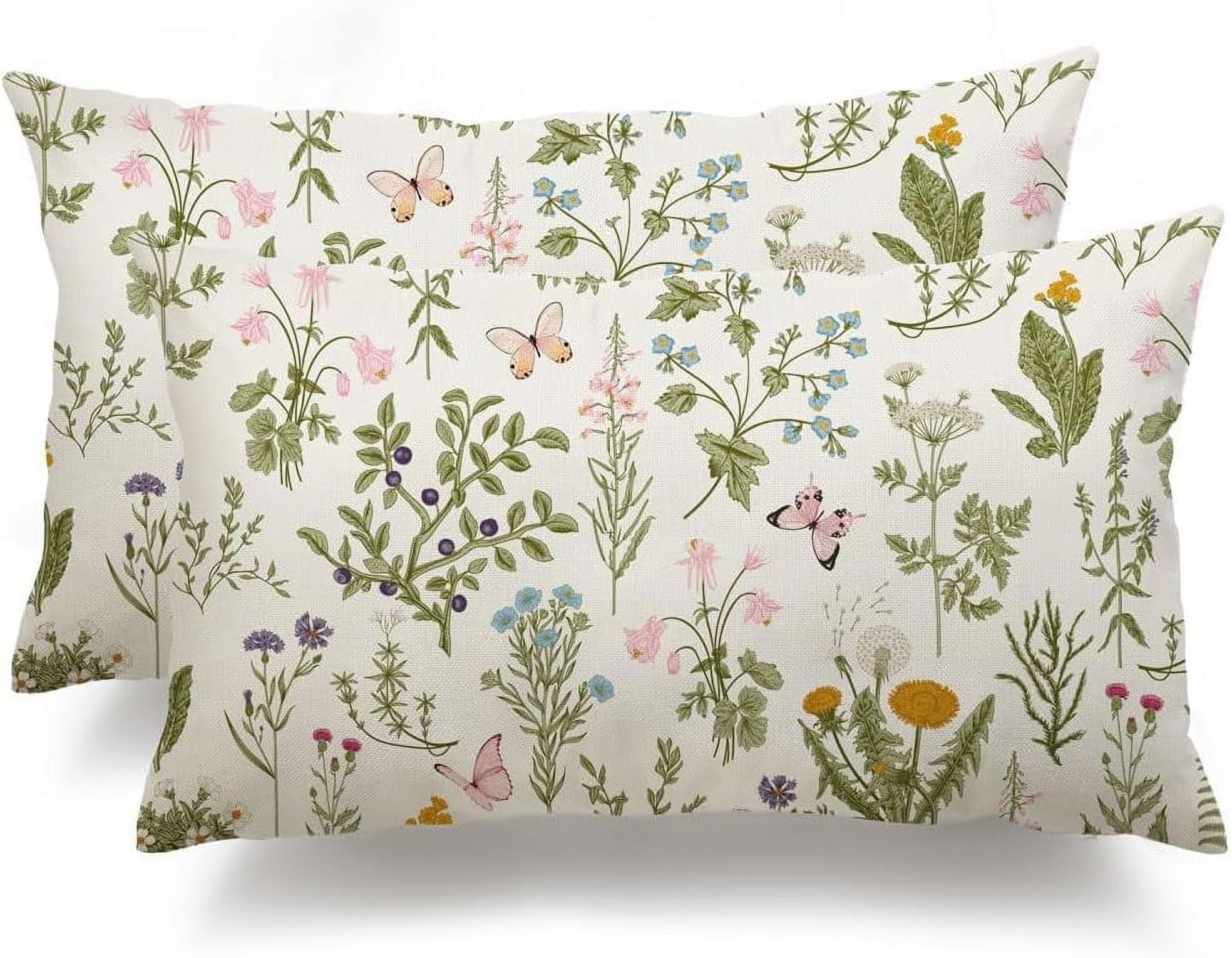 Spring Pillow Covers 20x20 Set of 2 Wild Flowers Botanical Plants ...