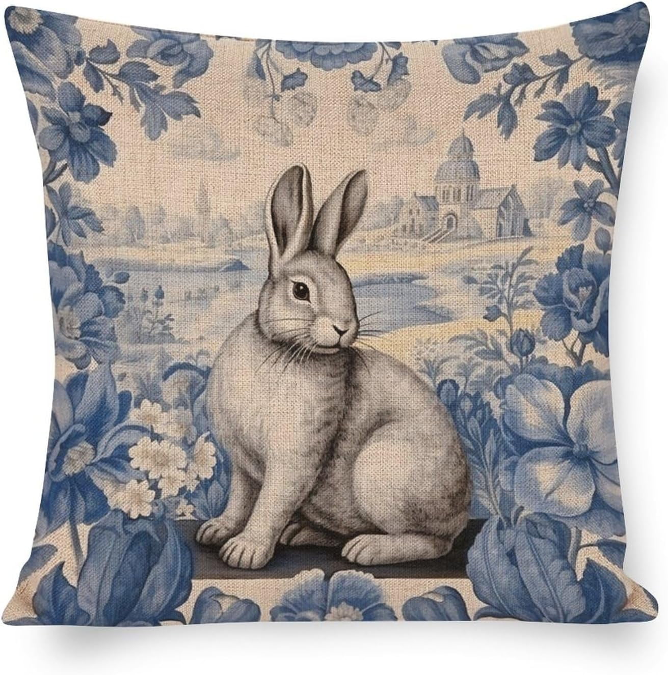 Spring Pillows Rustic Blue Dutch Rabbit Pillowcase 20"x20" Vintage ...