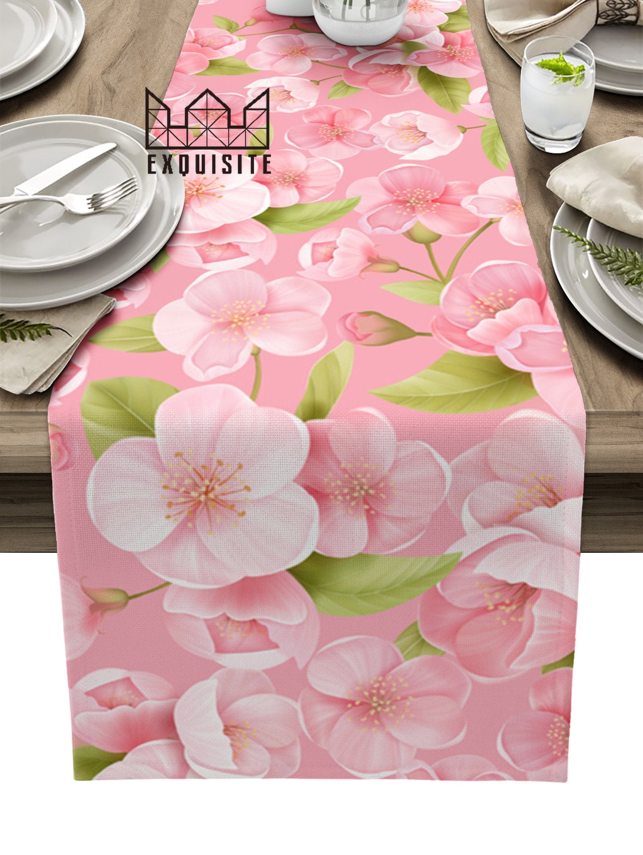 Spring Pink Background Peach Blossom Table Runner ration Home r Dinner ...