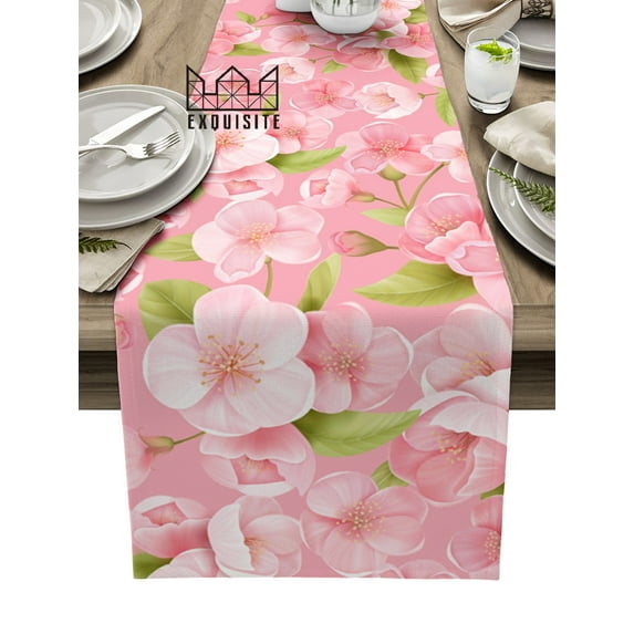 Spring Pink Background Peach Blossom Table Runner ration Home r Dinner ...