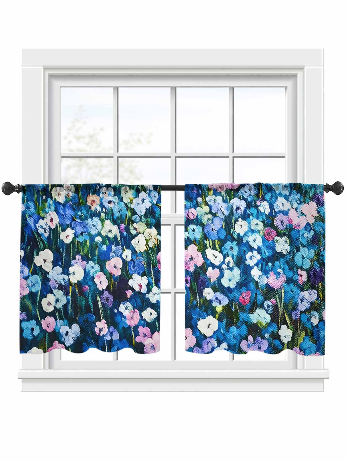 Spring Pink Blue Floral Sheer Curtains 2 Panels Set Pastoral Oil ...