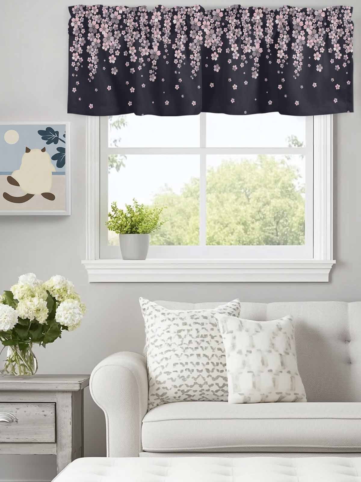 Spring Pink Cherry Blossoms Flower Valances for Windows,Rod Pocket ...