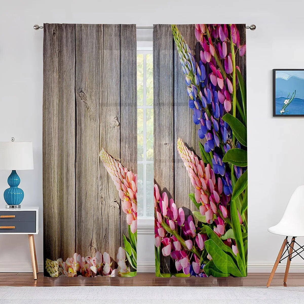 Spring Pink Floral Blooming Sheer Voile Curtain for Living Room 3D ...