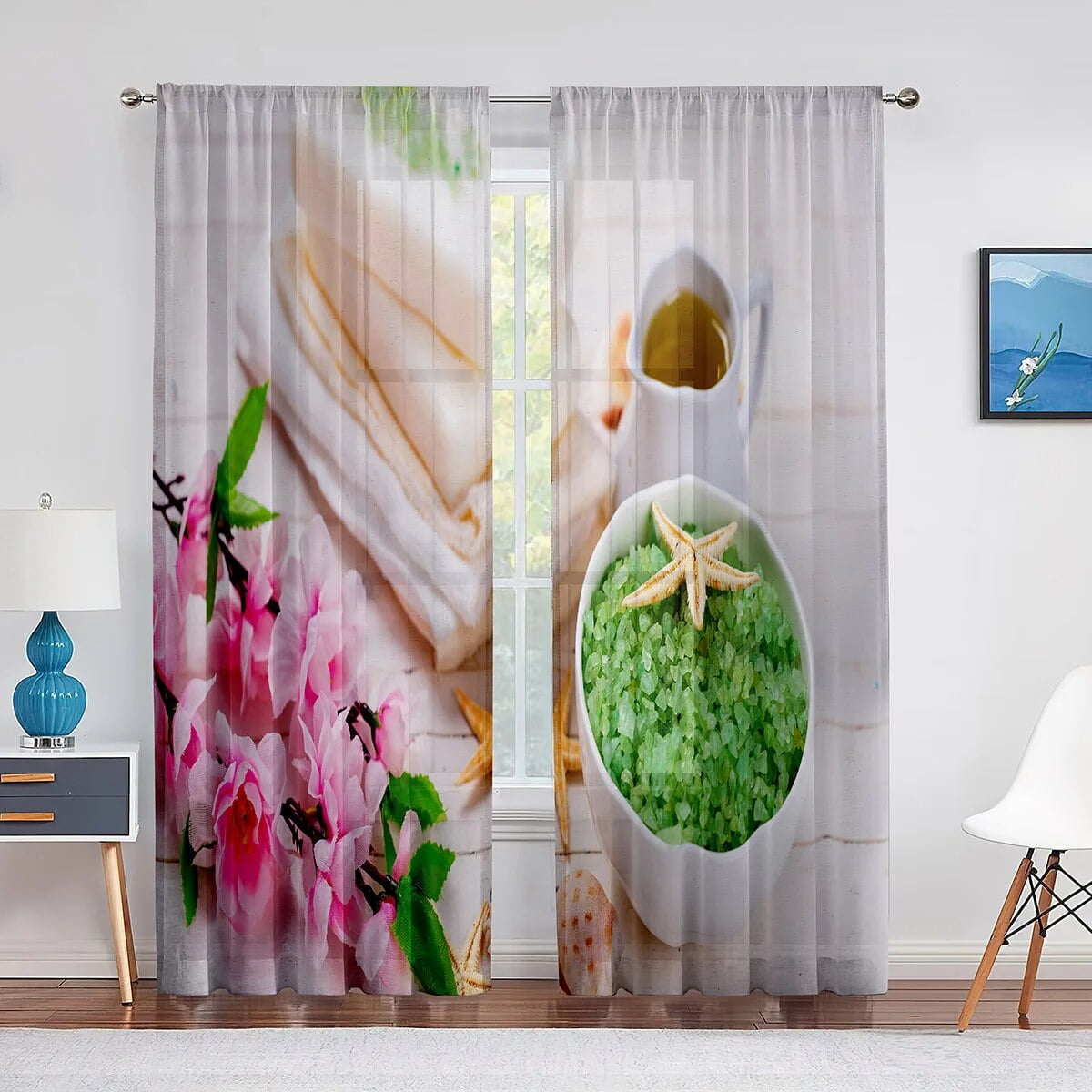 Spring Pink Floral Blooming Sheer Voile Curtain for Living Room 3D ...