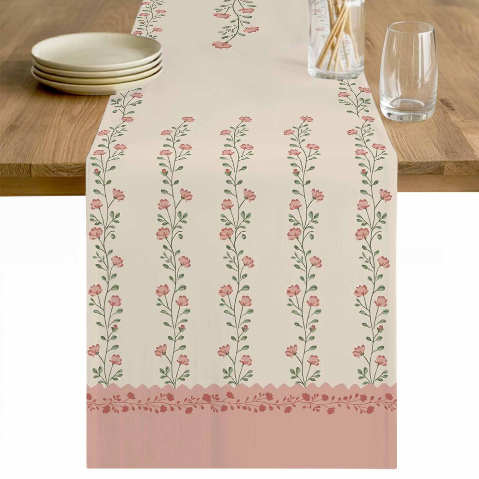 Spring Pink Floral Table Runner - 120 Inch Long Vintage Farmhouse ...
