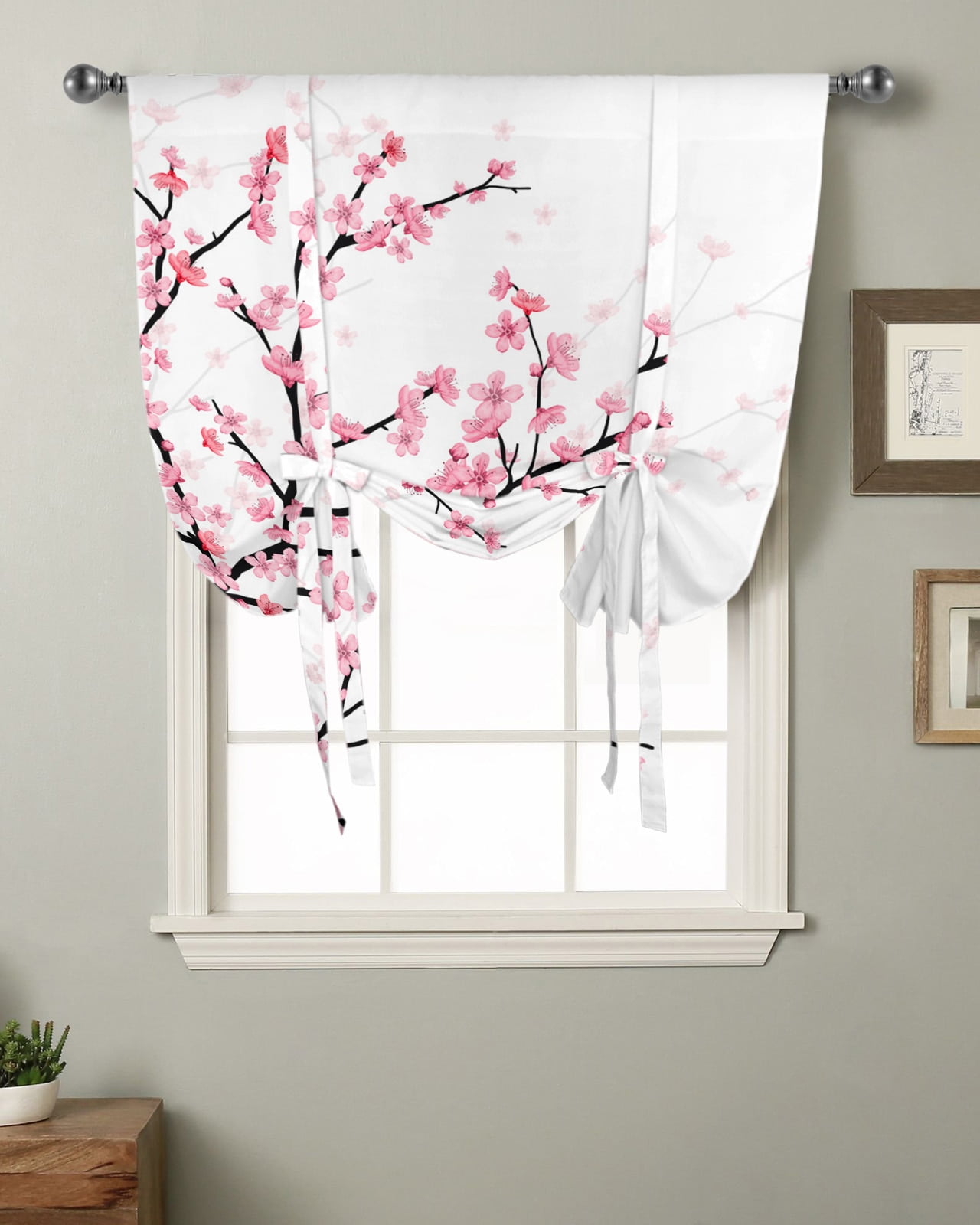 Spring Pink Flower Cherry Blossom White Window Curtain for Living Room ...
