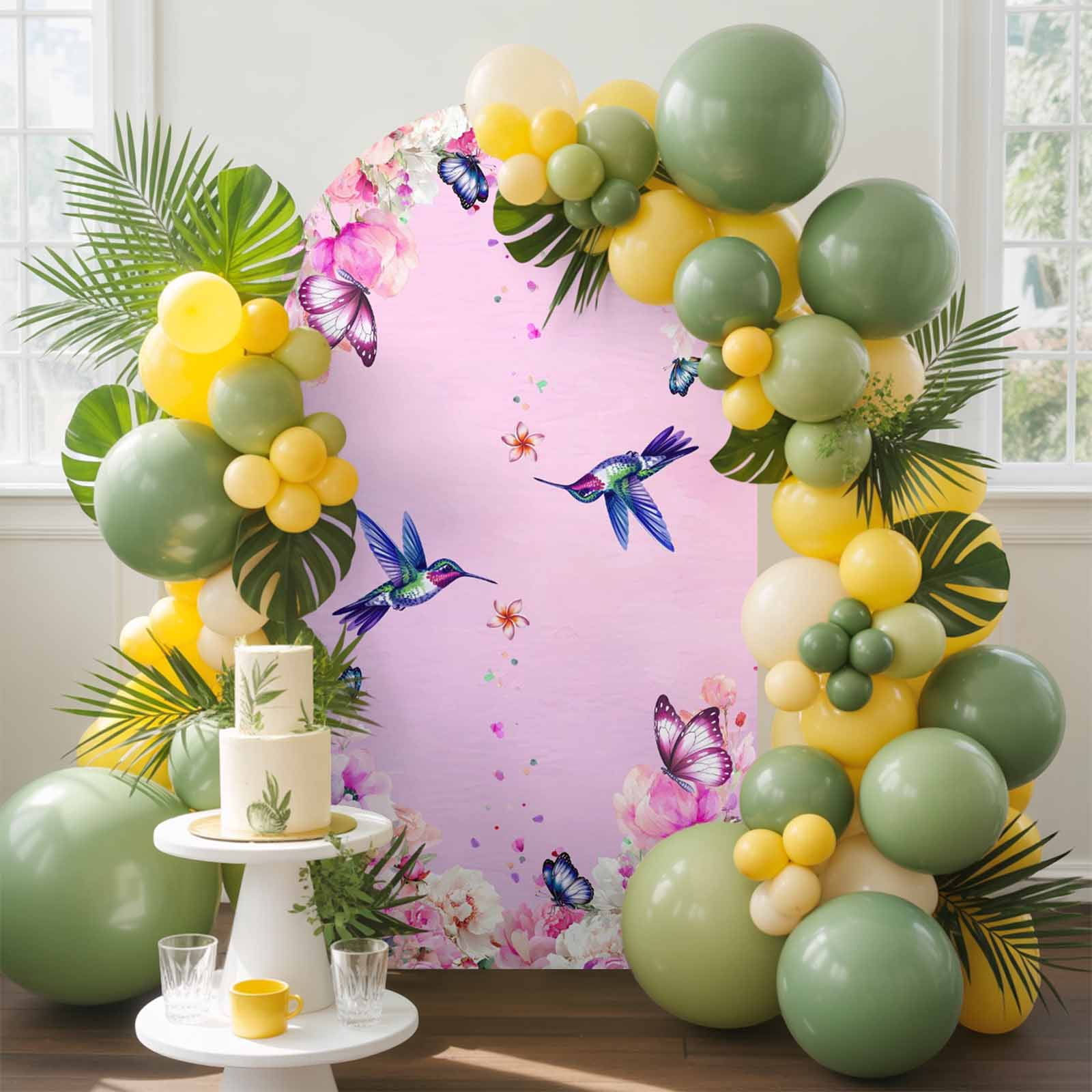 Spring Pink Flower Hummingbird Arch Backdrop Cover, 6FT, Watercolor ...