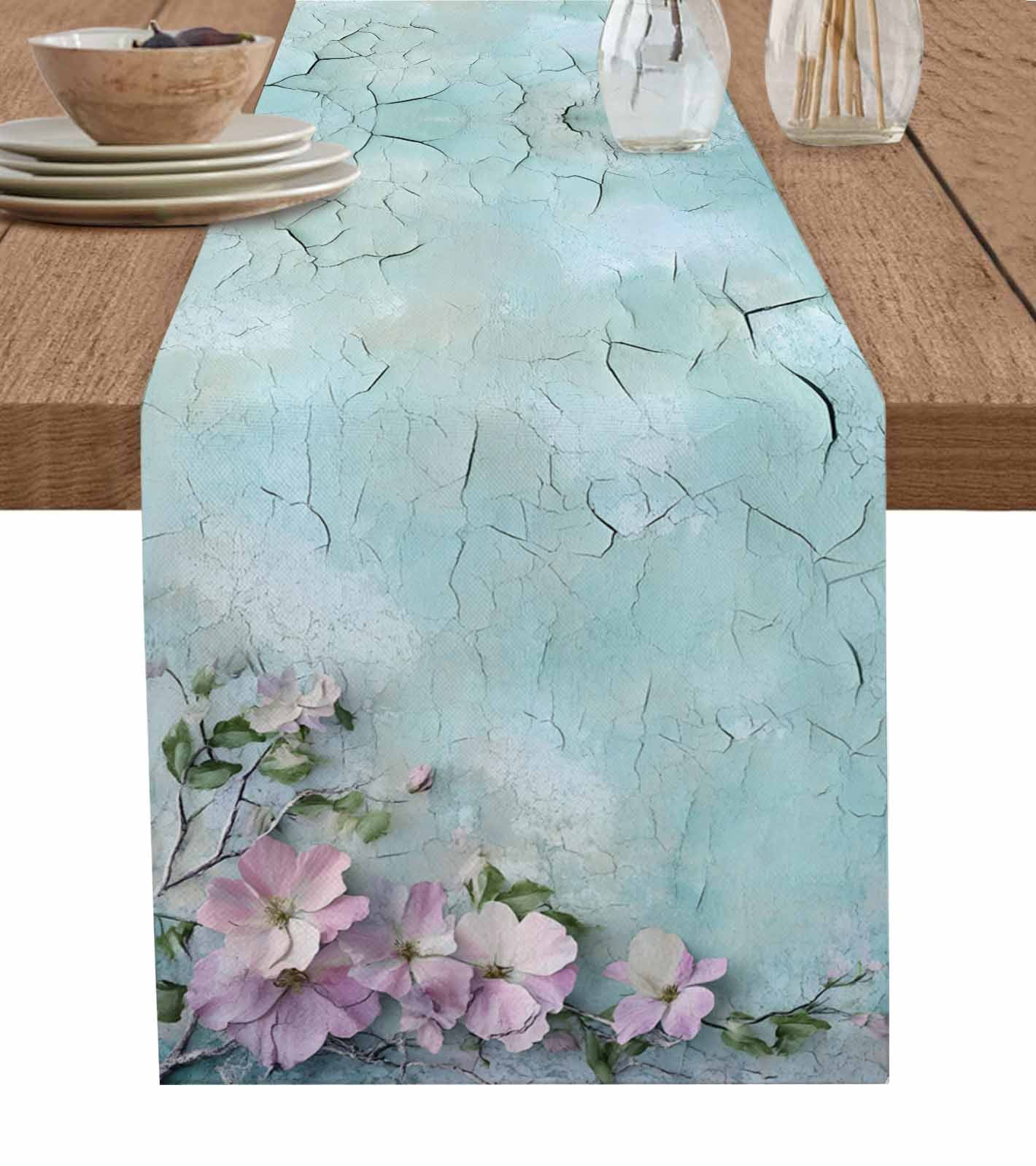 Spring Pink Flower Table Runner 120 Inches, Branch Leaves Mottled Walls ...