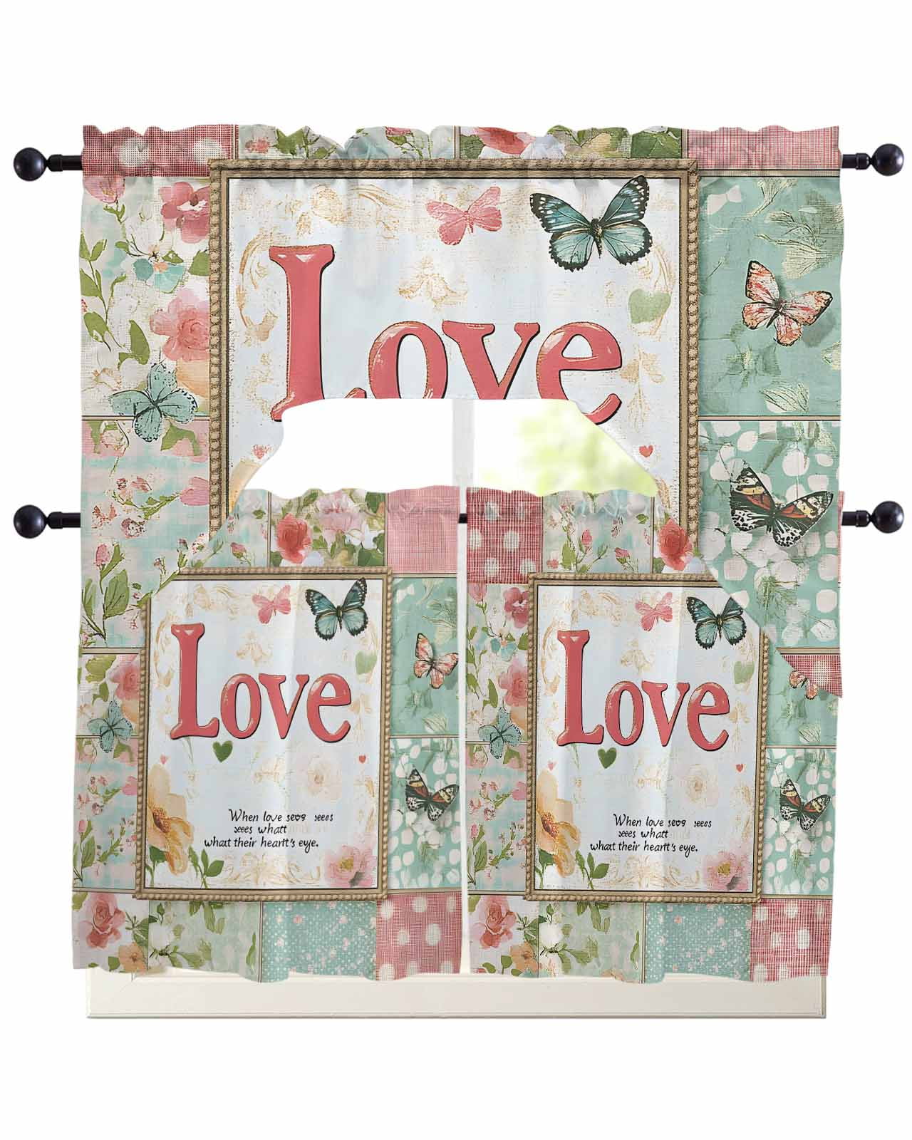 Spring Pink Green Check Kitchen Curtains Swag Valance and Tier Curtains ...