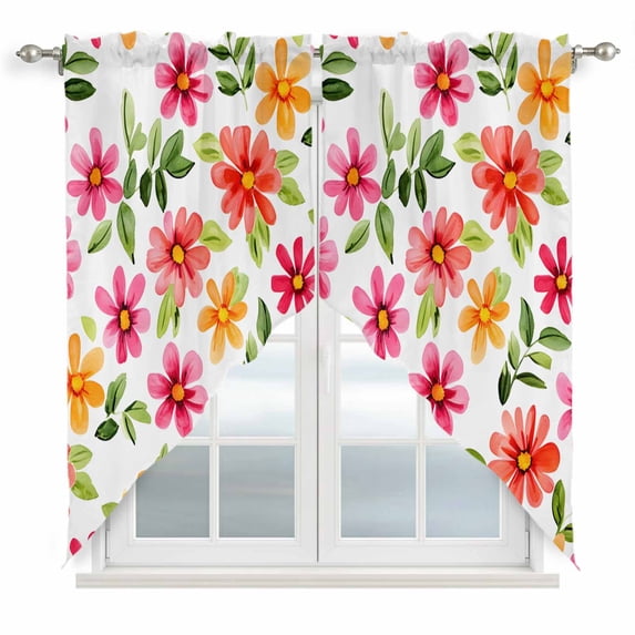 Spring Pink Orange Red Floral Swag Curtain Valance for Window 2 Panels ...