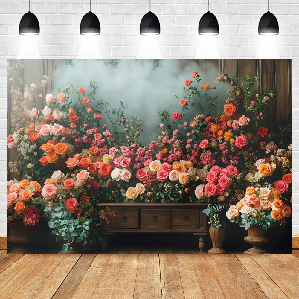 Spring Pink Red Rose Flower Photography Backdrop Valentine's Day Bridal ...