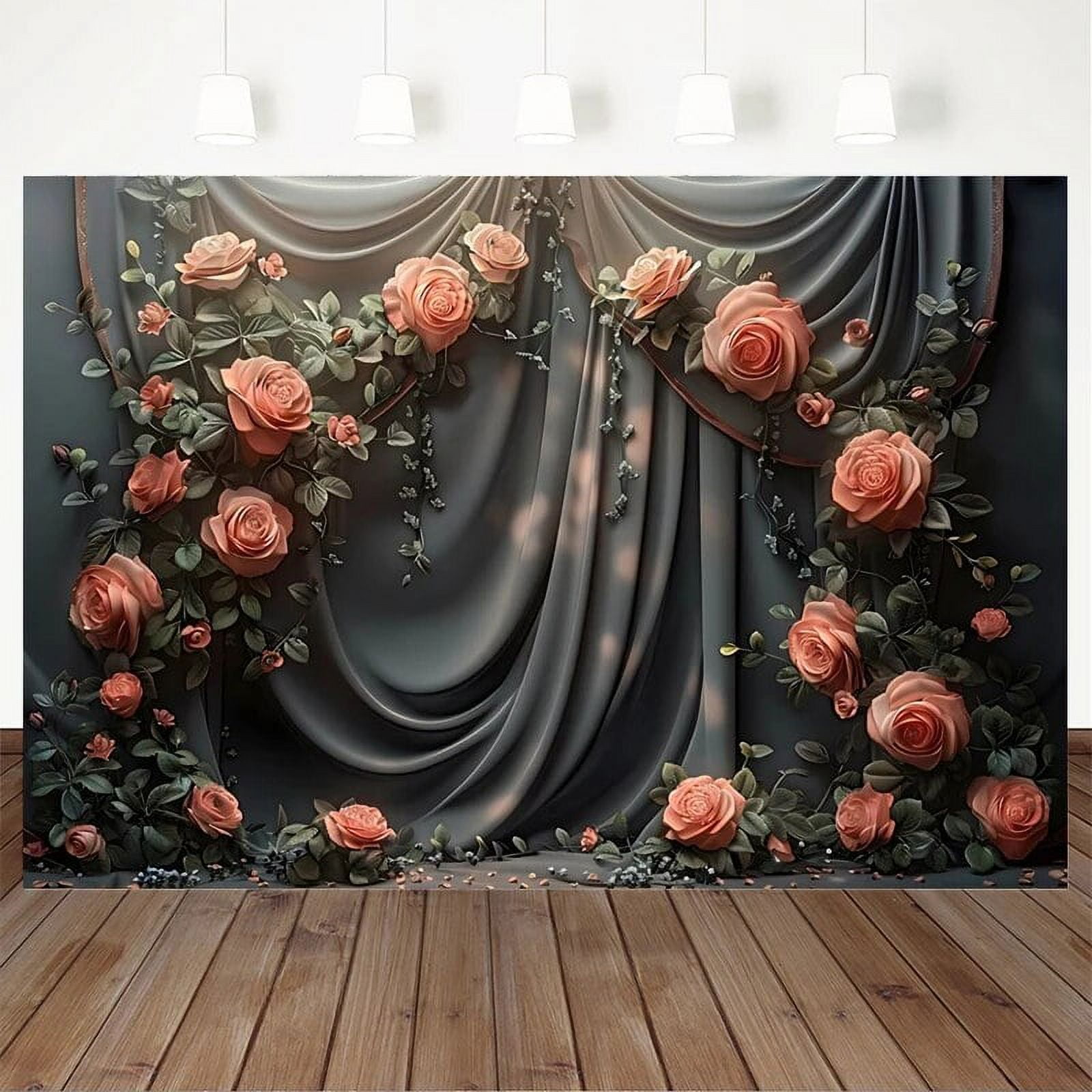 Spring Pink Rose Background Photography Props Gray Curtain Backdrops ...