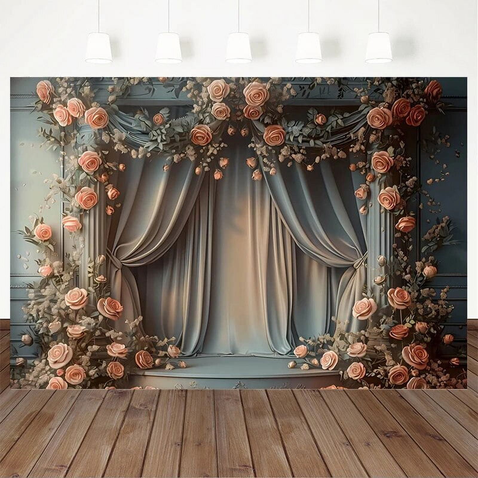 Spring Pink Rose Background Photography Props Gray Curtain Backdrops ...