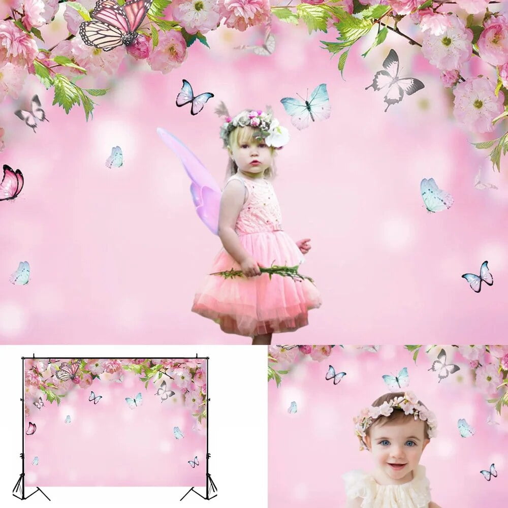 Spring Pink Themed Backdrop Butterfly Peach Blossom Flowers Photo ...