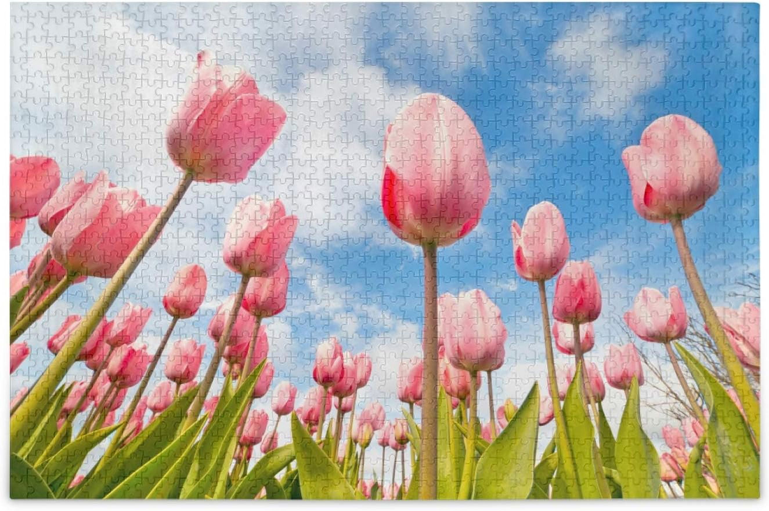 Spring Pink Tulip Flowers Puzzle for Adults 1000 Piece Puzzles Game DIY ...