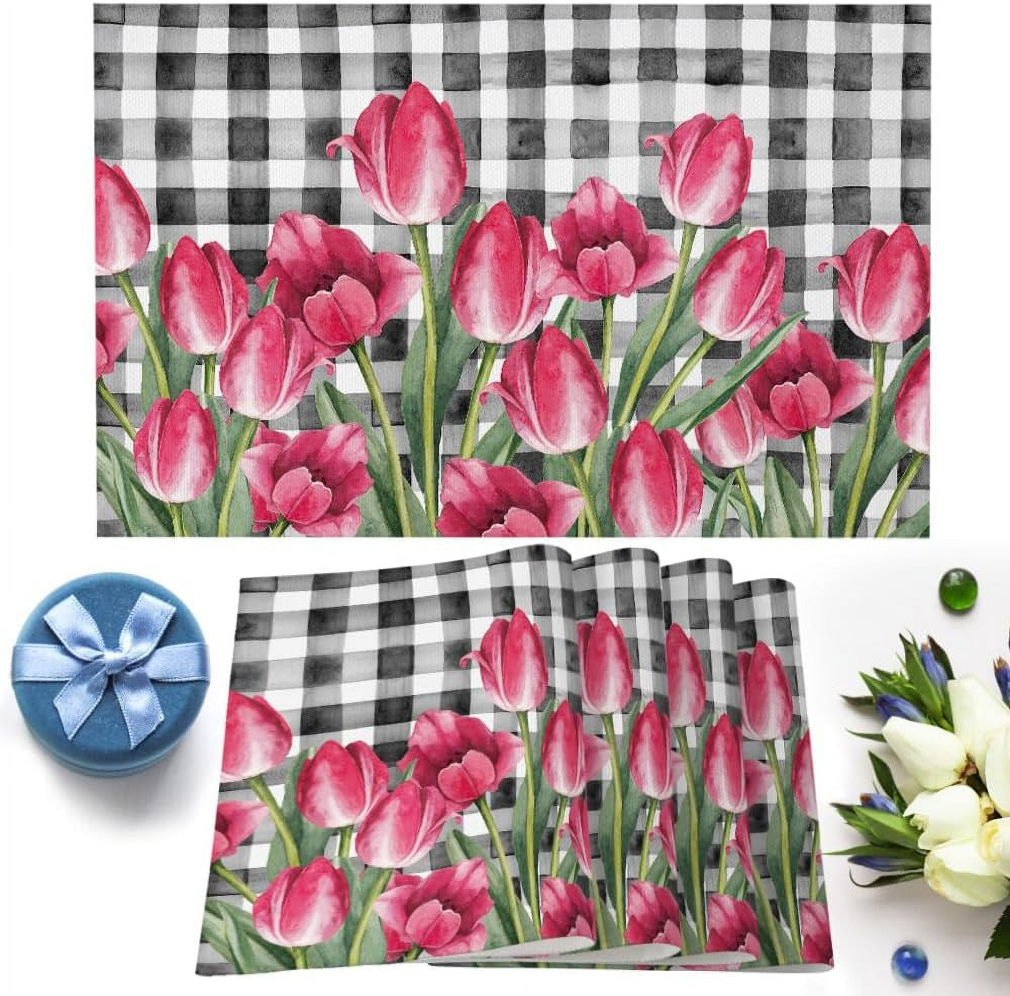 Spring Pink Tulips Placemats Set of 4 Washable Table Mats for Kitchen ...