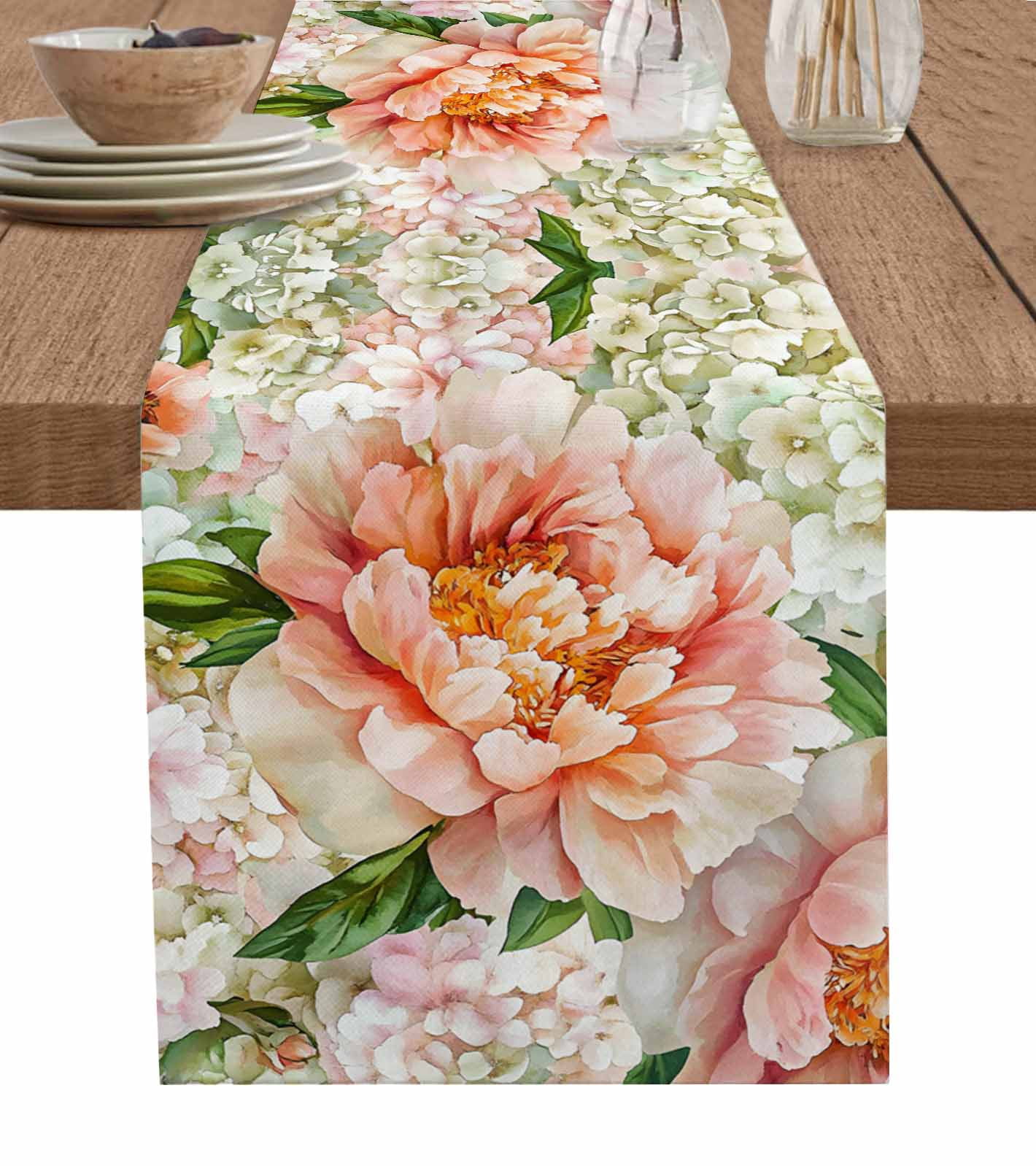 Spring Pink White Floral Table Runner 72 Inches, Pastoral Botanical ...