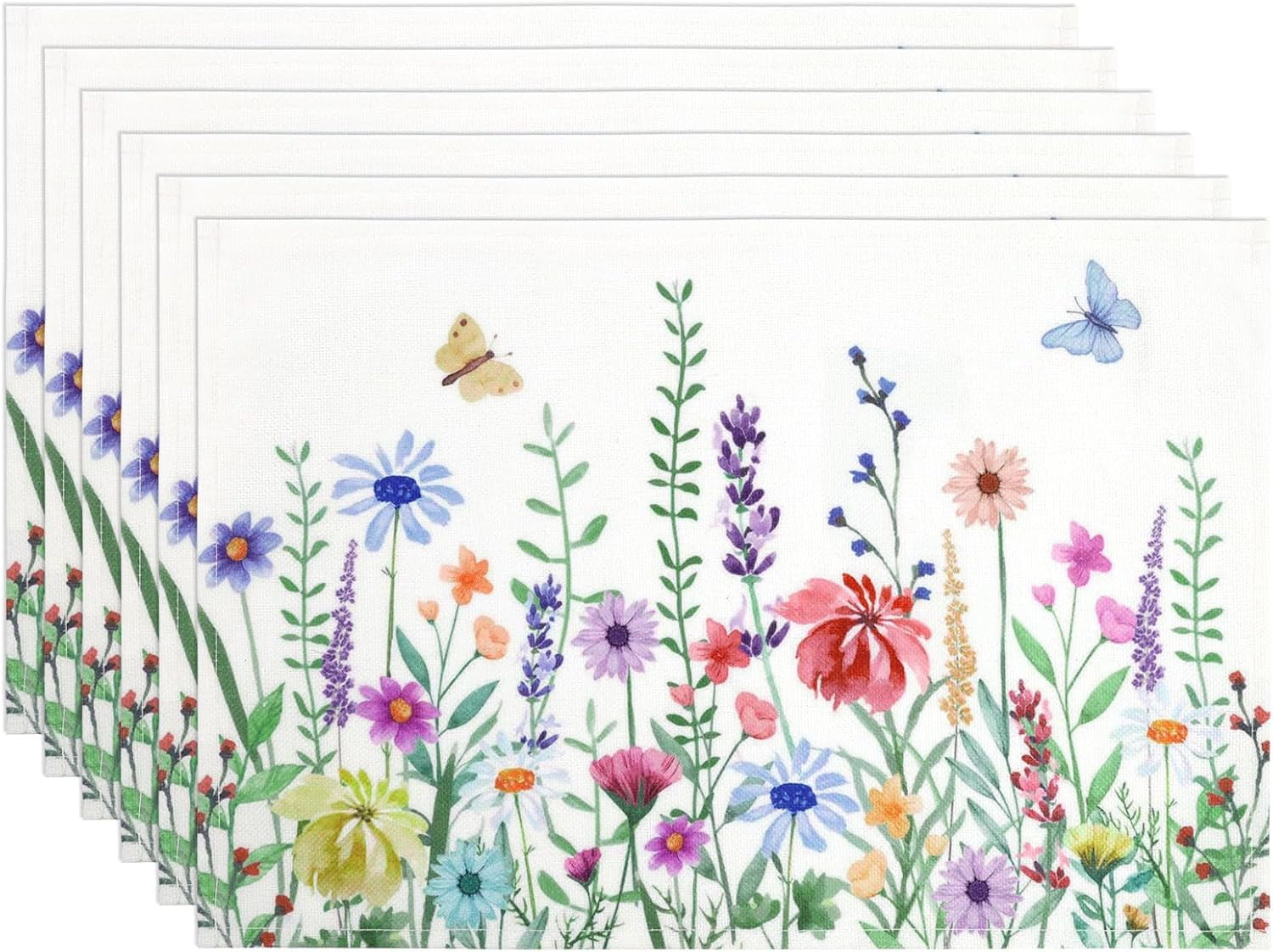 Spring Placemats 6-Pack 12x18 Inch Wild Flowers Butterfly Farmhouse ...