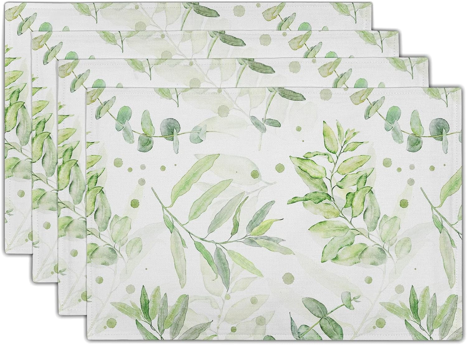 Spring Placemats Set of 4 Washable Non-Slip Heat Resistant 12×18 Inch Sage Green Watercolor ...