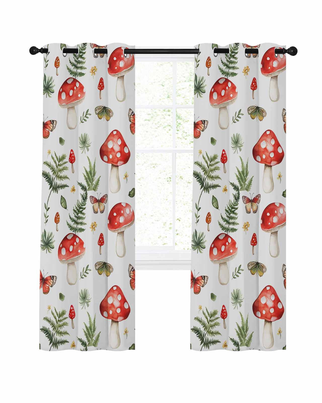 Spring Plant Blackout Curtains 84 Inch Length Red Mushroom Thermal ...