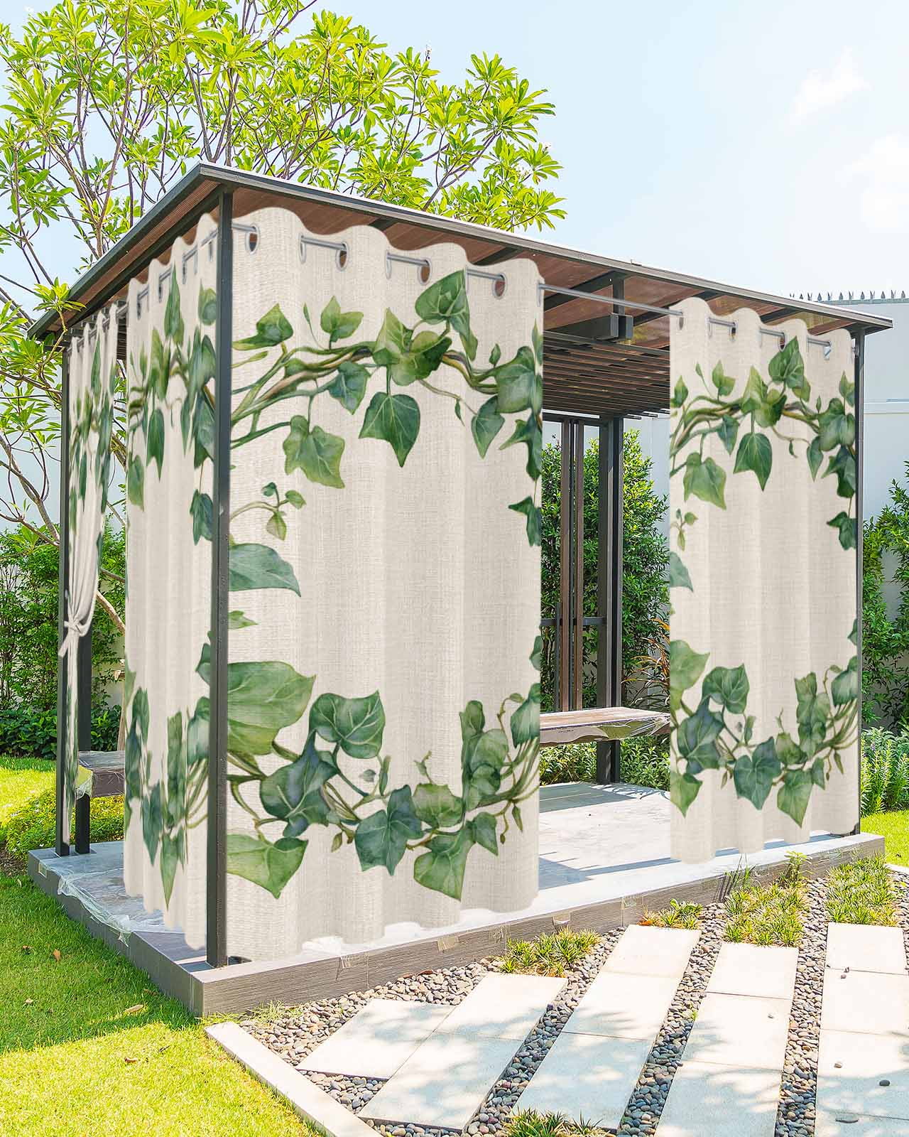 Spring Plant Outdoor Curtains for Patio, Green Circle Flower Linen ...