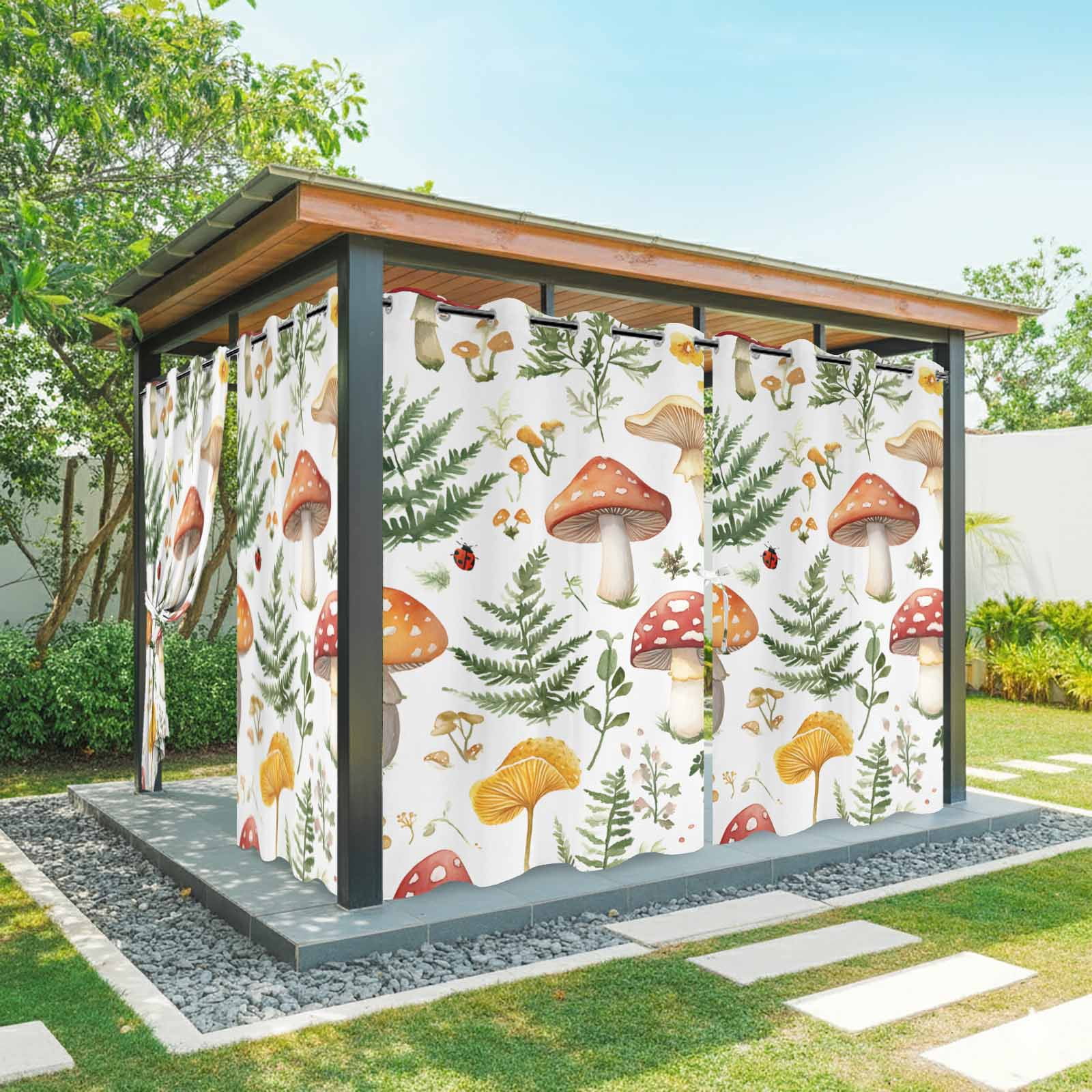 Spring Plant Outdoor Curtains for Patio Waterproof, Flower Mushroom ...