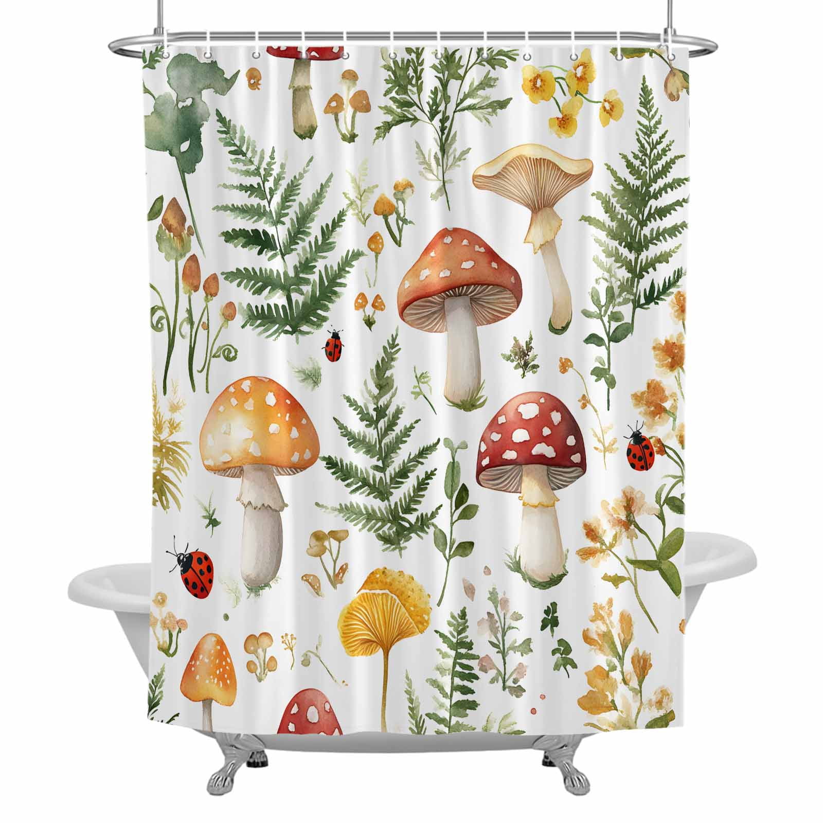 Spring Plant Shower Curtain for Bathroom, Flower Mushroom Leaf ...