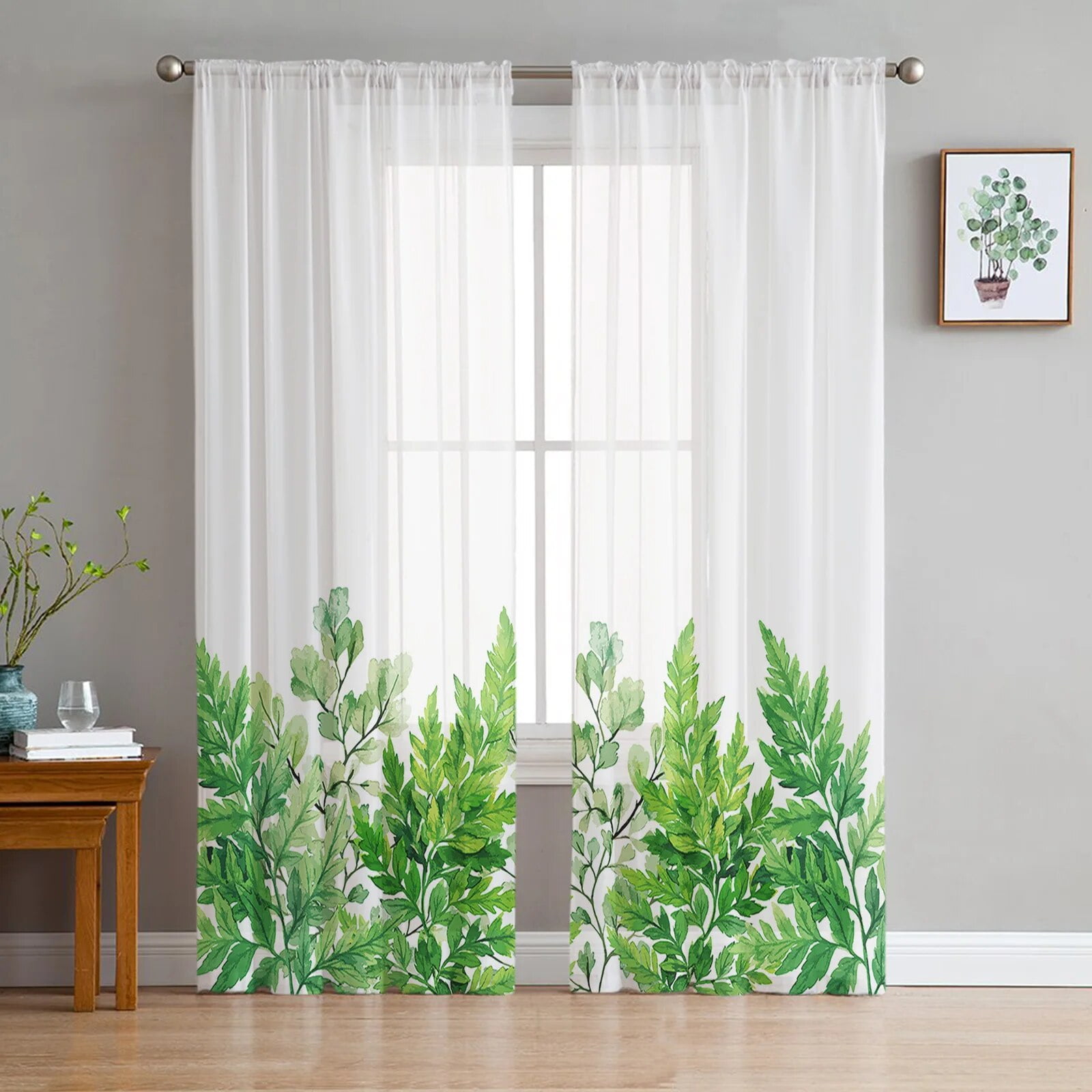 Spring Plant Watercolor Chiffon Sheer Curtains For Living Room Bedroom ...