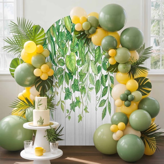 Spring Plants Arch Backdrop Cover, 4FT, Watercolor Leaves Green ...