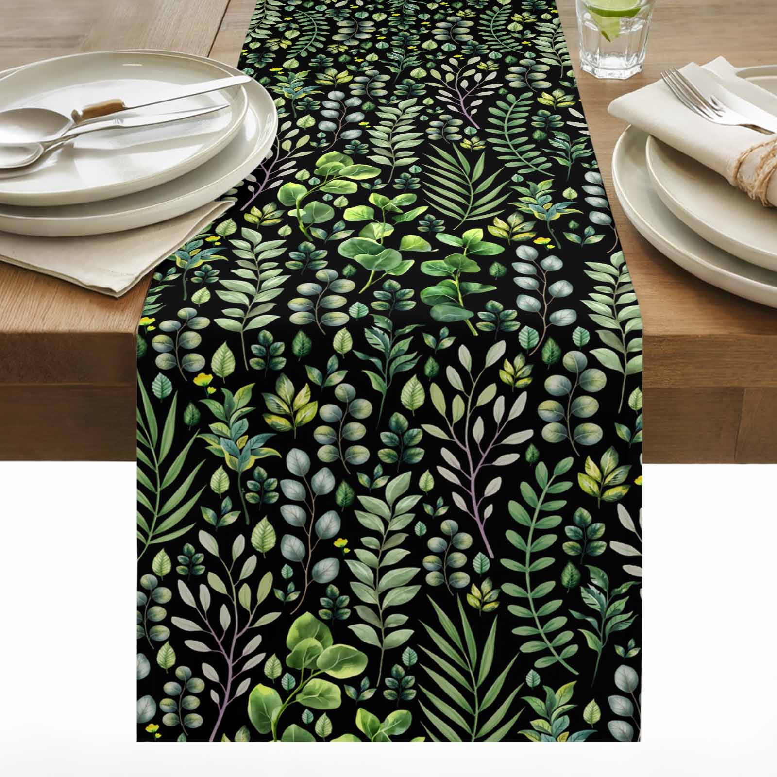 Spring Plants Cotton Linen Table Runner Watercolor Gradient Green ...