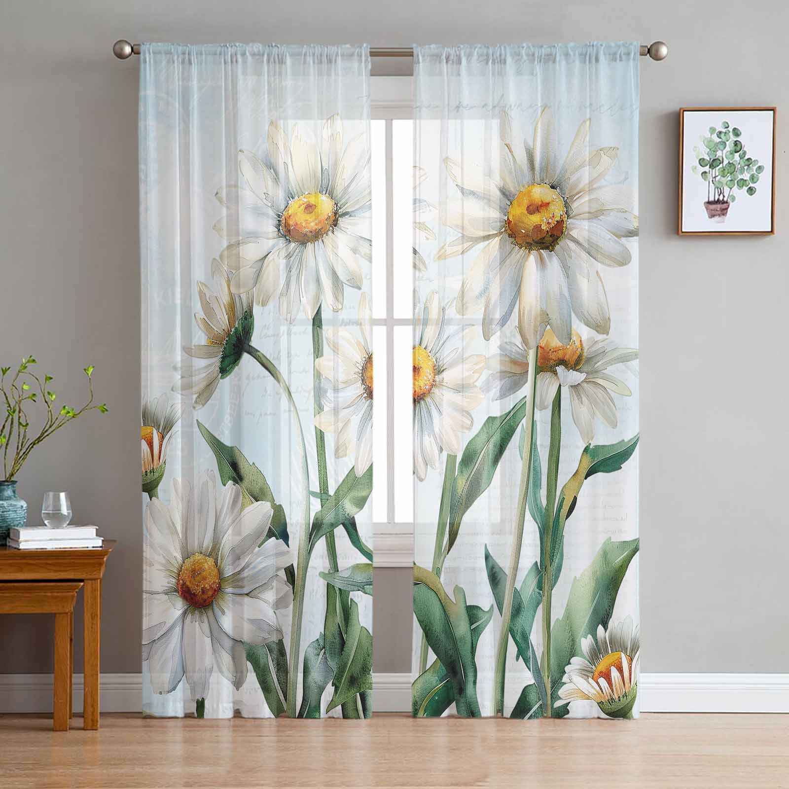 Spring Plants Daisies Flowers Pastoral Breeze Blue Window Tulle ...