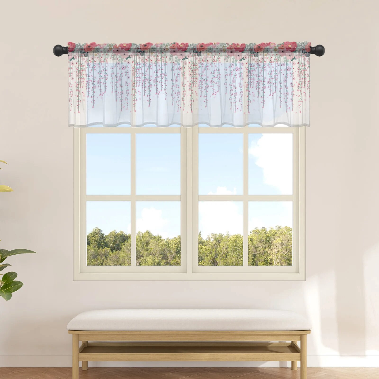 Spring Plants Field Flowers And Herbs Short Tulle Curtain Half-Curtain ...