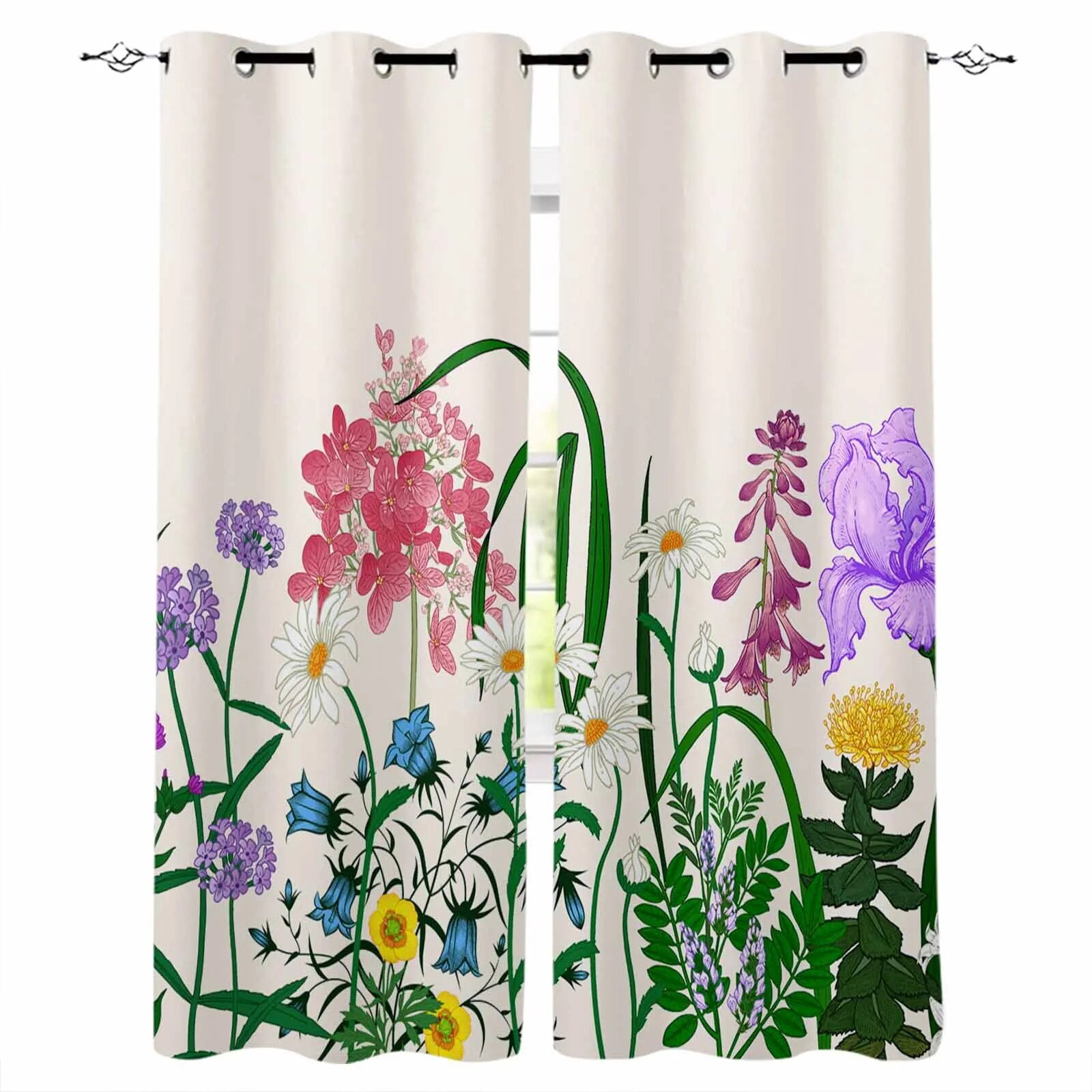 Spring Plants Flowers Herbs Window Curtains for Living Room Luxury ...