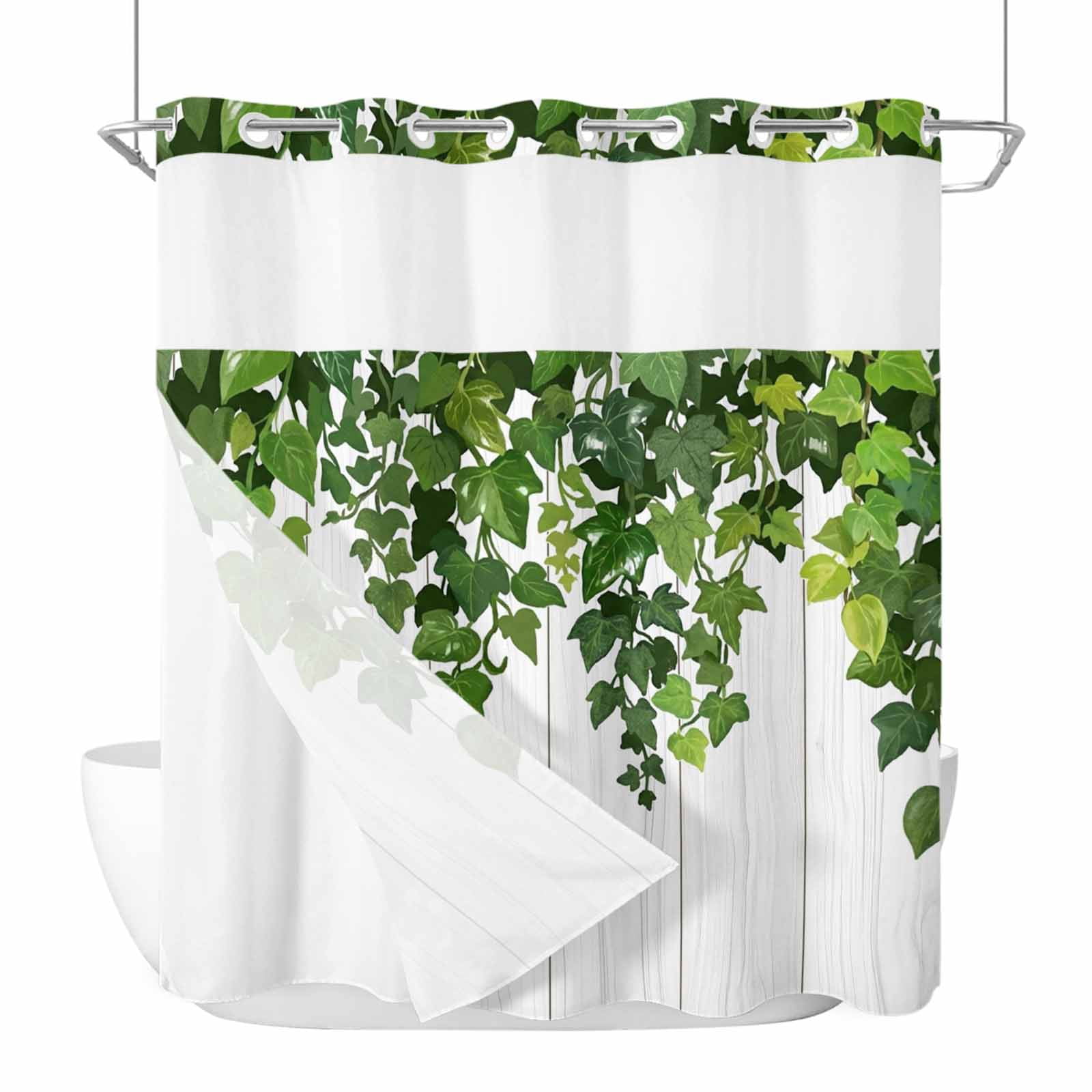 Spring Plants No Hook Shower Curtain with Snap in Liner Watercolor ...