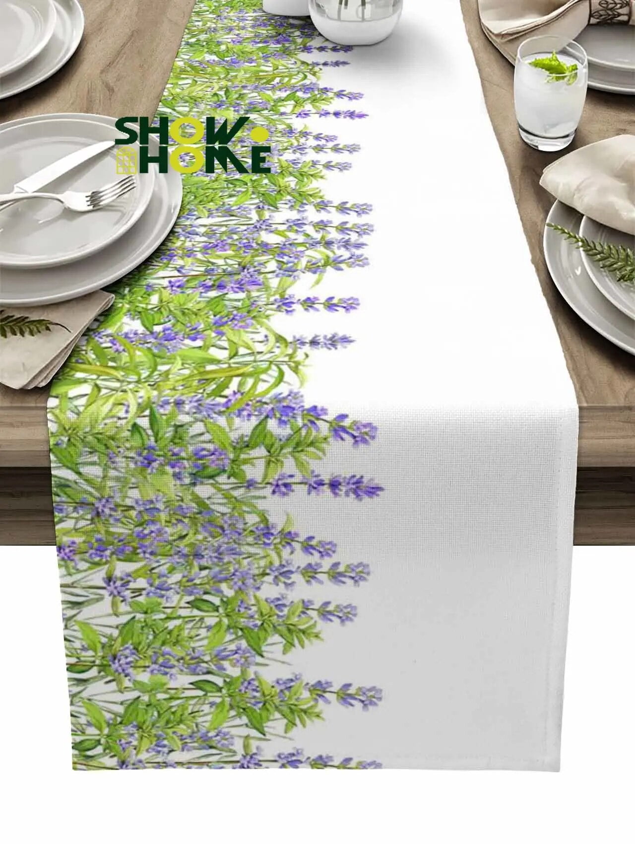 Spring Plants Lavender Table Runner Modern Tablecloths Home Wedding r ...