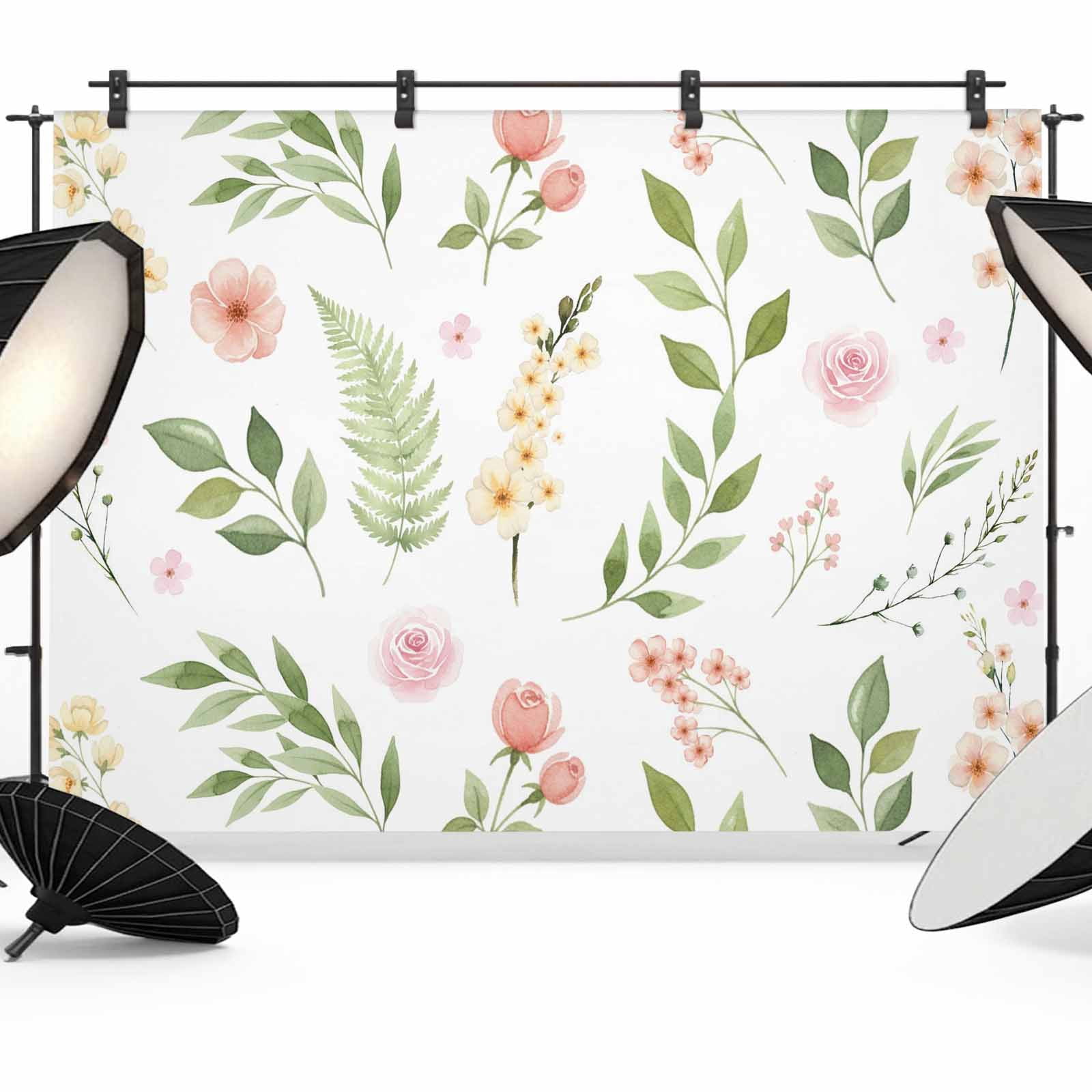 Spring Plants Photography Backdrop 8x6FT, Watercolor Rose Flower Green ...