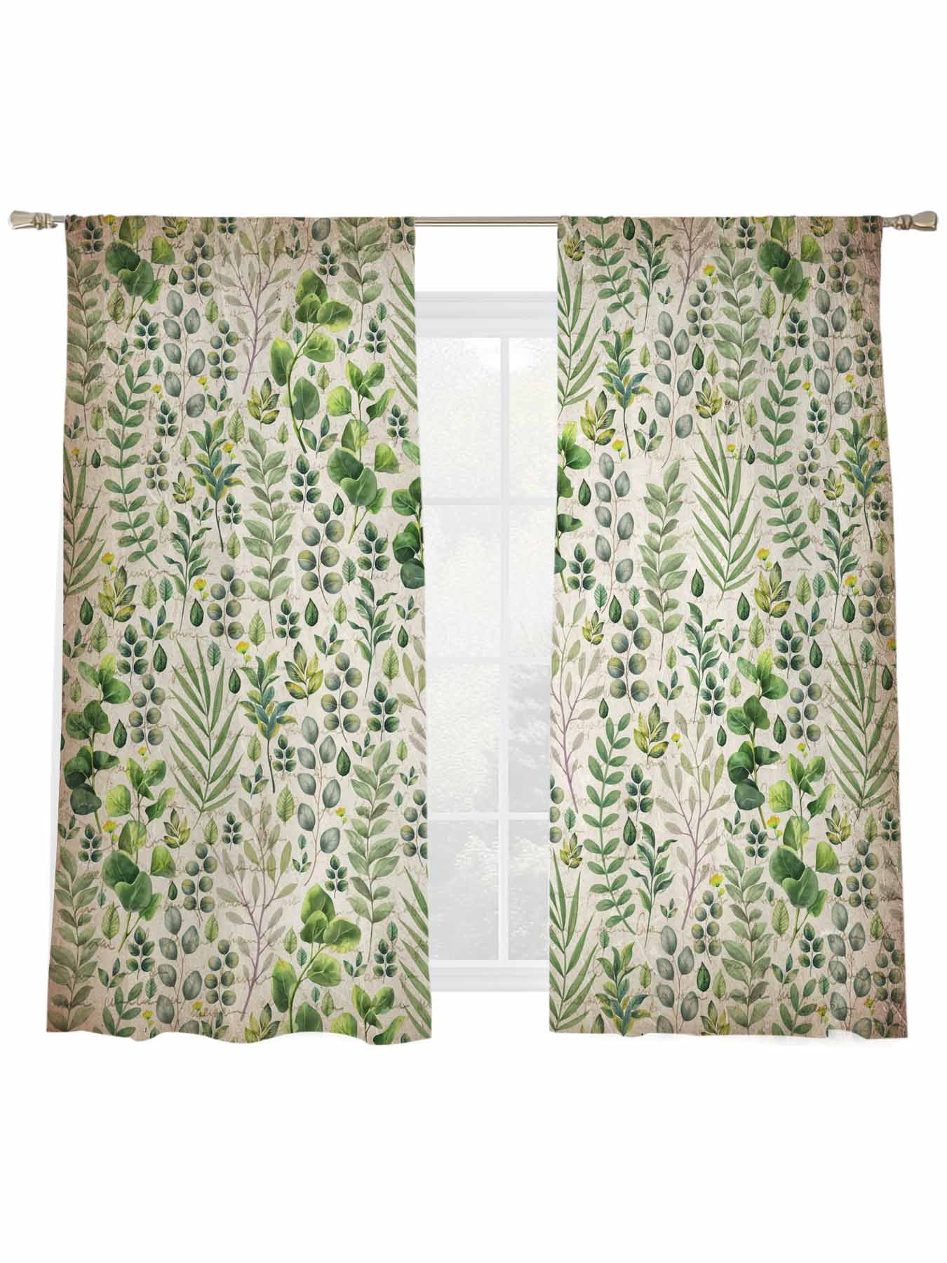 Spring Plants Sheer Curtains 2 Panels Set Watercolor Gradient Green ...