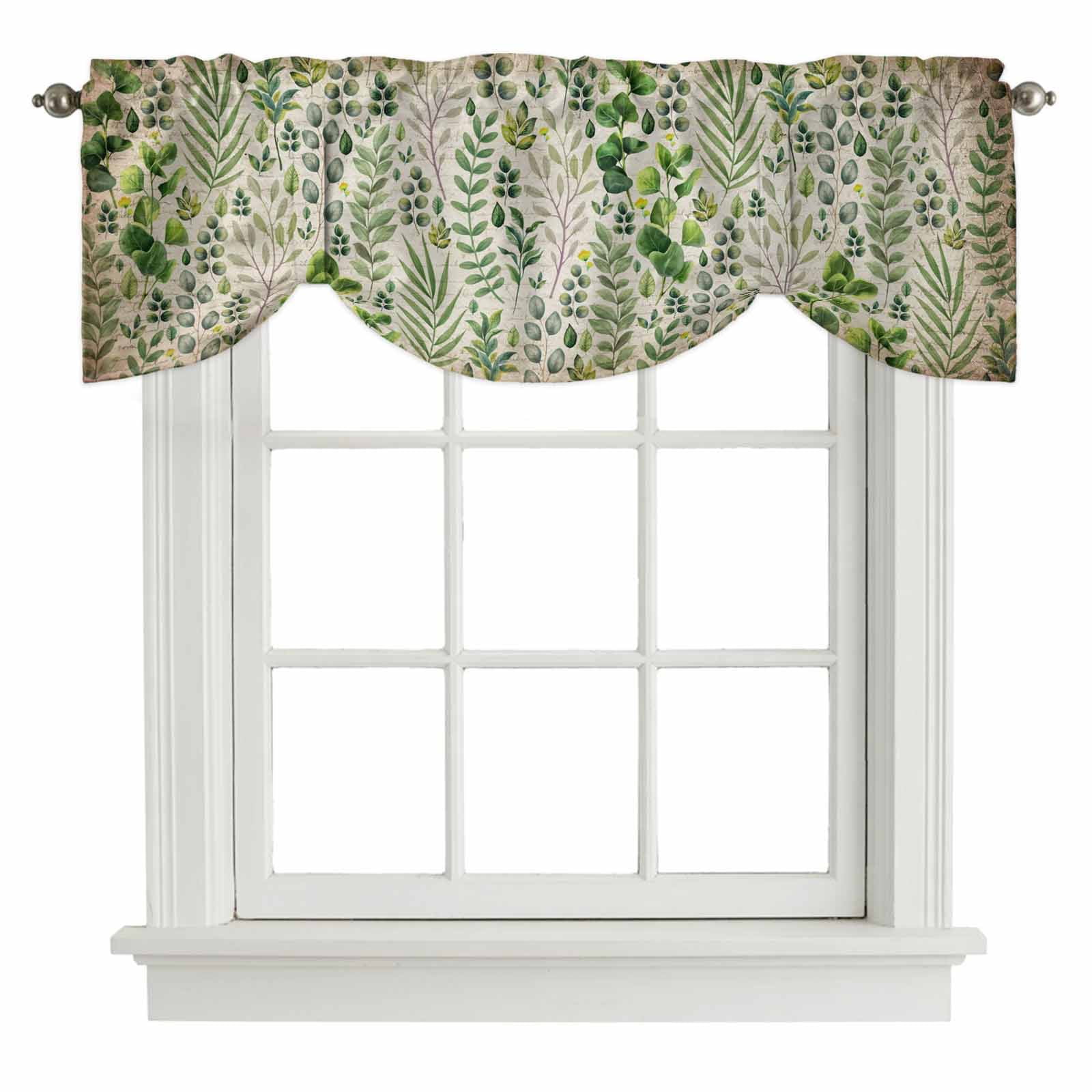 Spring Plants Tie Up Valance for Windows, Watercolor Gradient Green ...